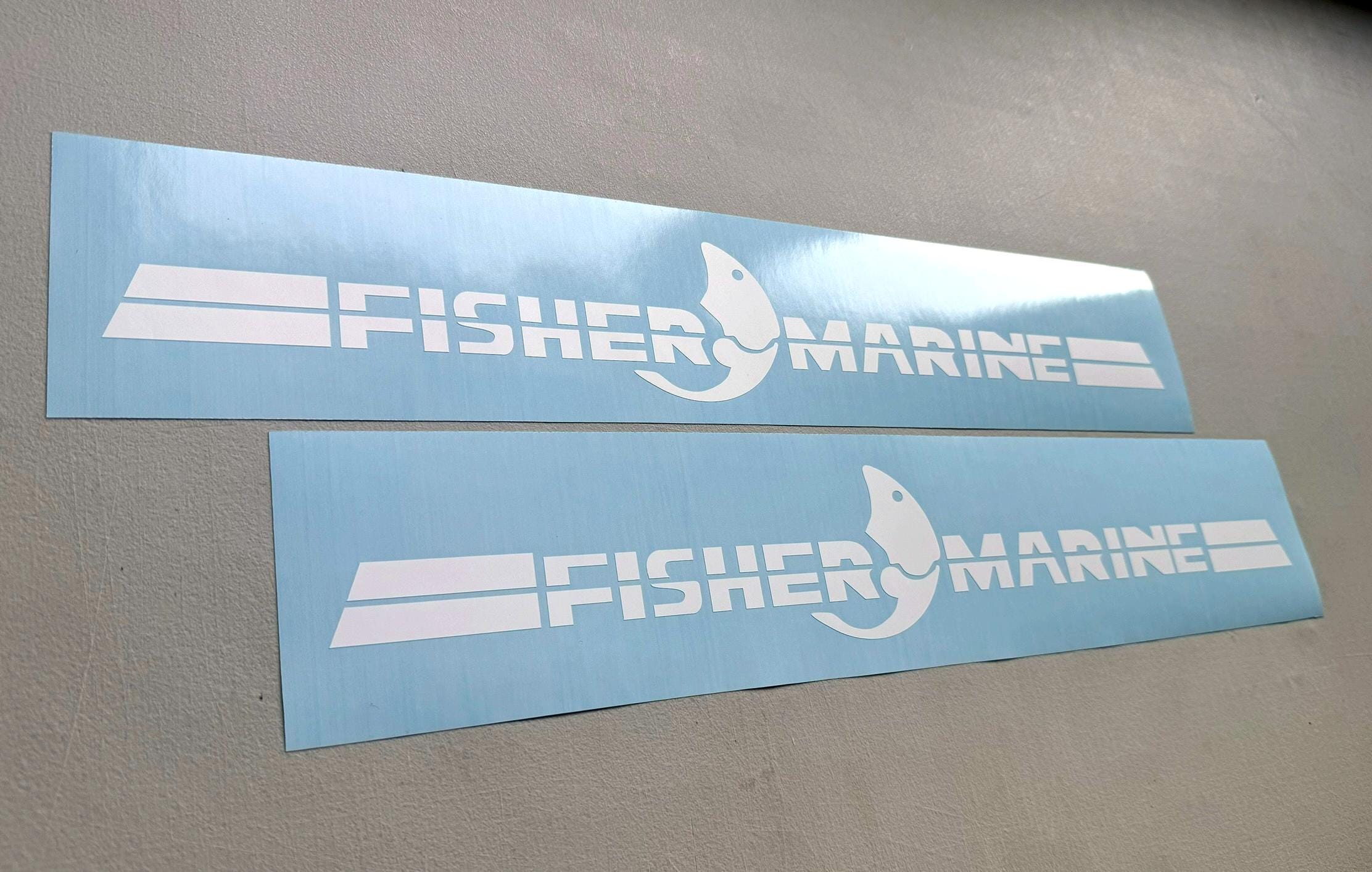 Fisher Marine Replacement Boat Decals 19.5" WHITE SET OF 2 Vinyl Decal ...