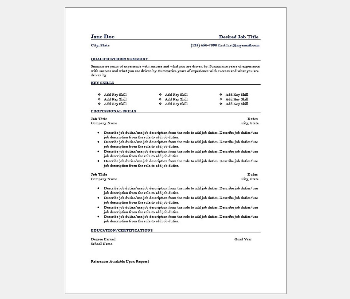 ATS Resume Template for Word, ATS Friendly Resume Template, Simple ...
