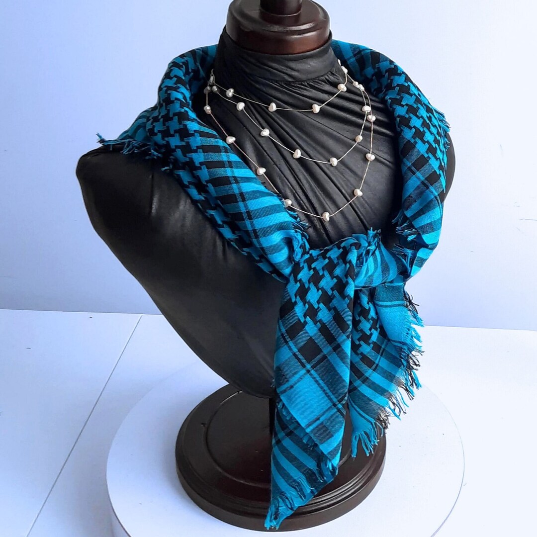 Ocean Blue Black Plaid Small, Shemagh, Kufiya, Keffiyeh, Scarf ...