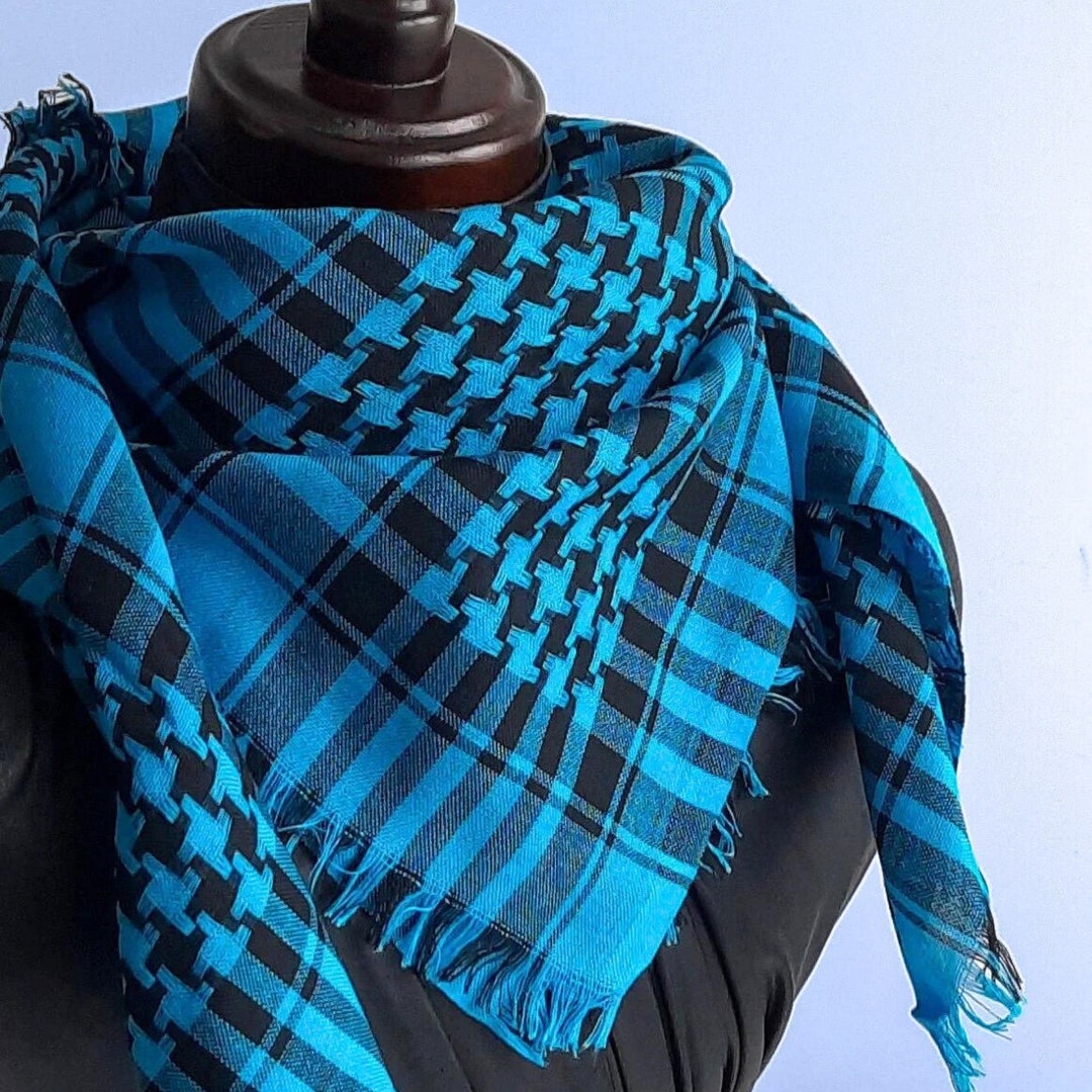 Ocean Blue Black Plaid Small, Shemagh, Kufiya, Keffiyeh, Scarf ...