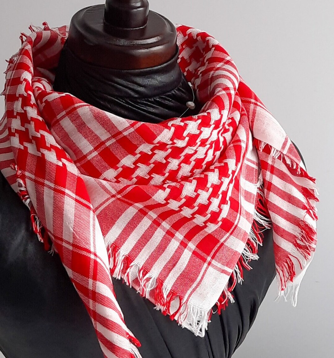 Red White Plaid Shemagh Kufiya Keffiyeh Scarf Palestine - Etsy