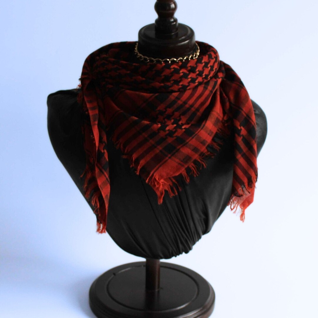 Dark Red Plaid Small Shemagh Bufandas Kufiya Keffiyeh - Etsy