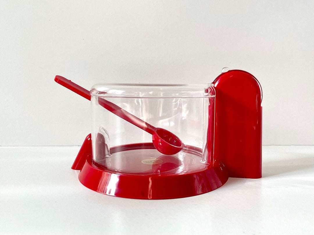 NEW Vintage GUZZINI Sugar Bowl in Box 80s Italian Designer Red Plastic ...