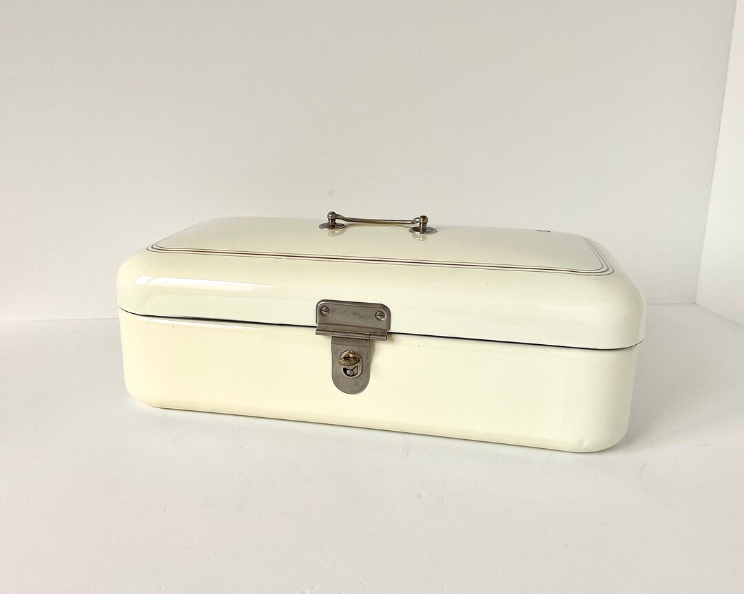 1950s Enamel Breadbox Dutch Cream Gold Antique Brocante Enamelware ...