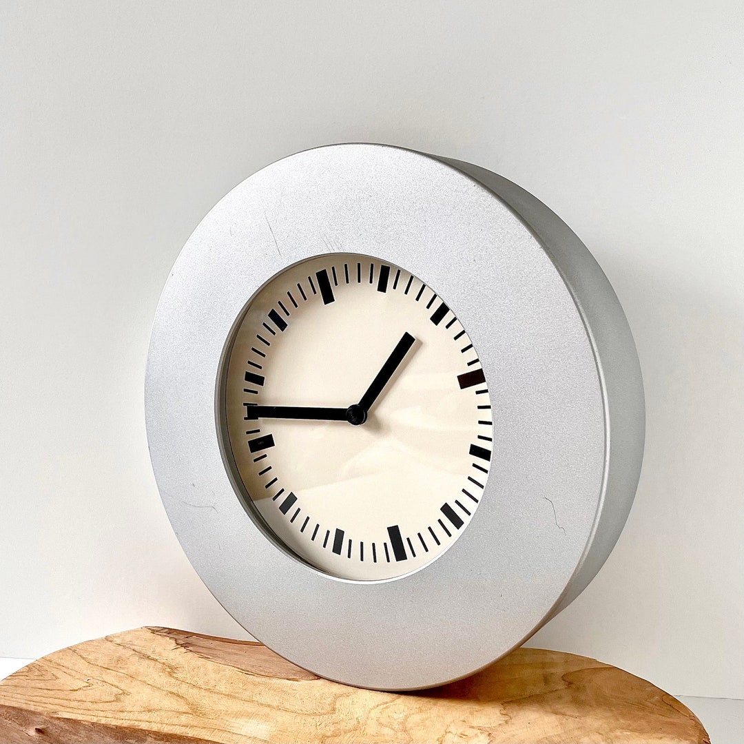 Vintage Ikea Metal Wall Clock Unique Silver Metallic Oversized Frame ...