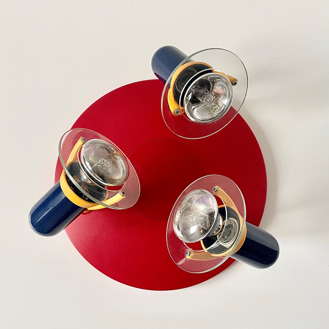 Colorful 80s Flush Mount Ceiling Light, Postmodern Memphis Style Triple ...