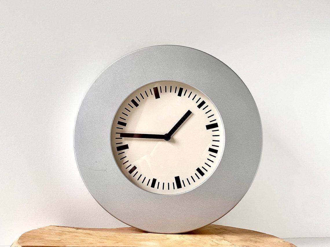Vintage Ikea Metal Wall Clock Unique Silver Metallic Oversized Frame ...