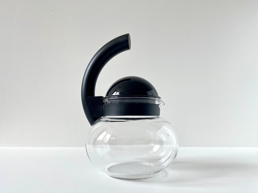 GUZZINI Glass Kettle Vintage 80s Postmodern Italian Design Black Coffee ...
