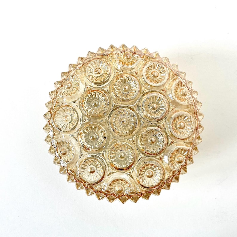60s Flower Ceiling Light Amber Glass Round 8" Flush Mount Fixture ...