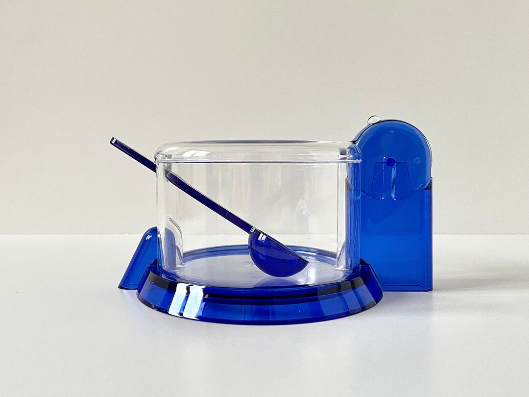Vintage GUZZINI Preserve Jar 90s Blue Lucite Plastic Sugar Bowl Italian ...