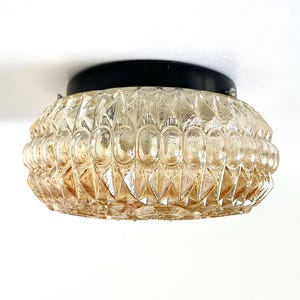 60s Flower Ceiling Light Amber Glass Round 8" Flush Mount Fixture ...