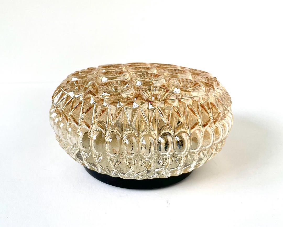 60s Flower Ceiling Light Amber Glass Round 8" Flush Mount Fixture ...