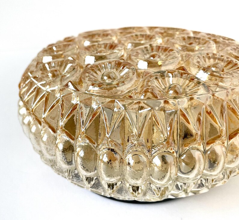 60s Flower Ceiling Light Amber Glass Round 8" Flush Mount Fixture ...