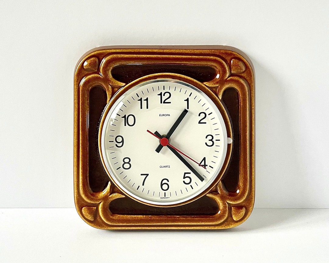 1970s Ceramic Wall Clock EUROPA Quartz Germany Vintage Kitchen Clock ...