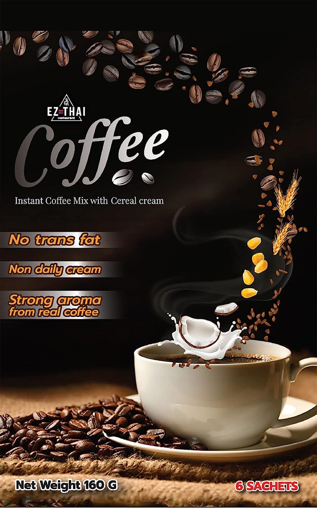 EZ THAI Instant Coffee Beverage Mix With Cereal Cream Strong Aroma Thai ...
