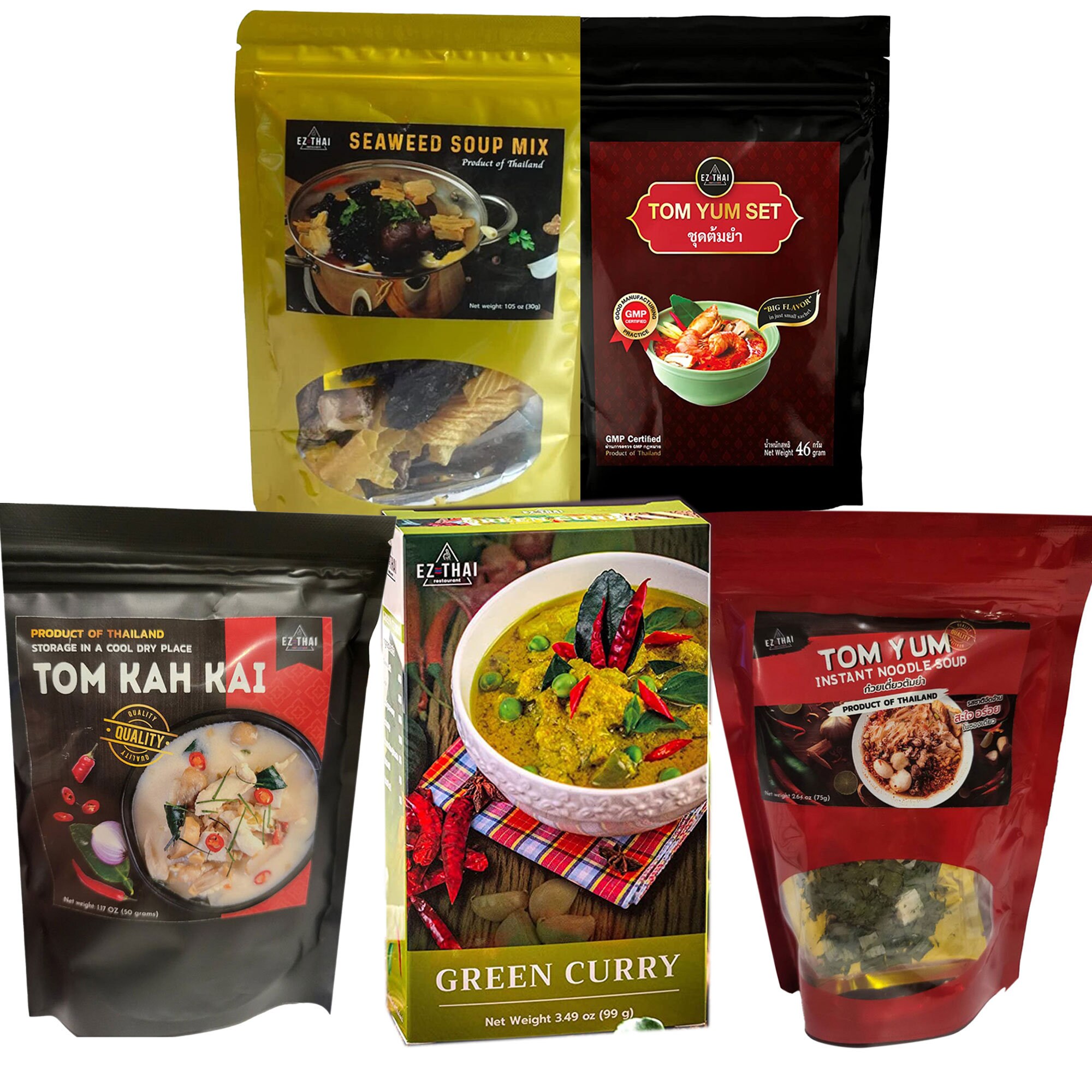 Thai Cuisine Sampler Box 5 Packs Instant Powder Packs Tomyum, Green ...