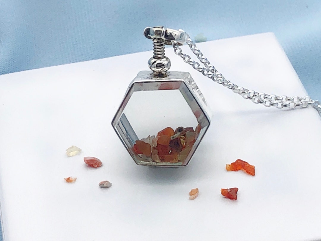 Crystals Necklace Holder Hexagon Silver Locket for Birthstones and ...