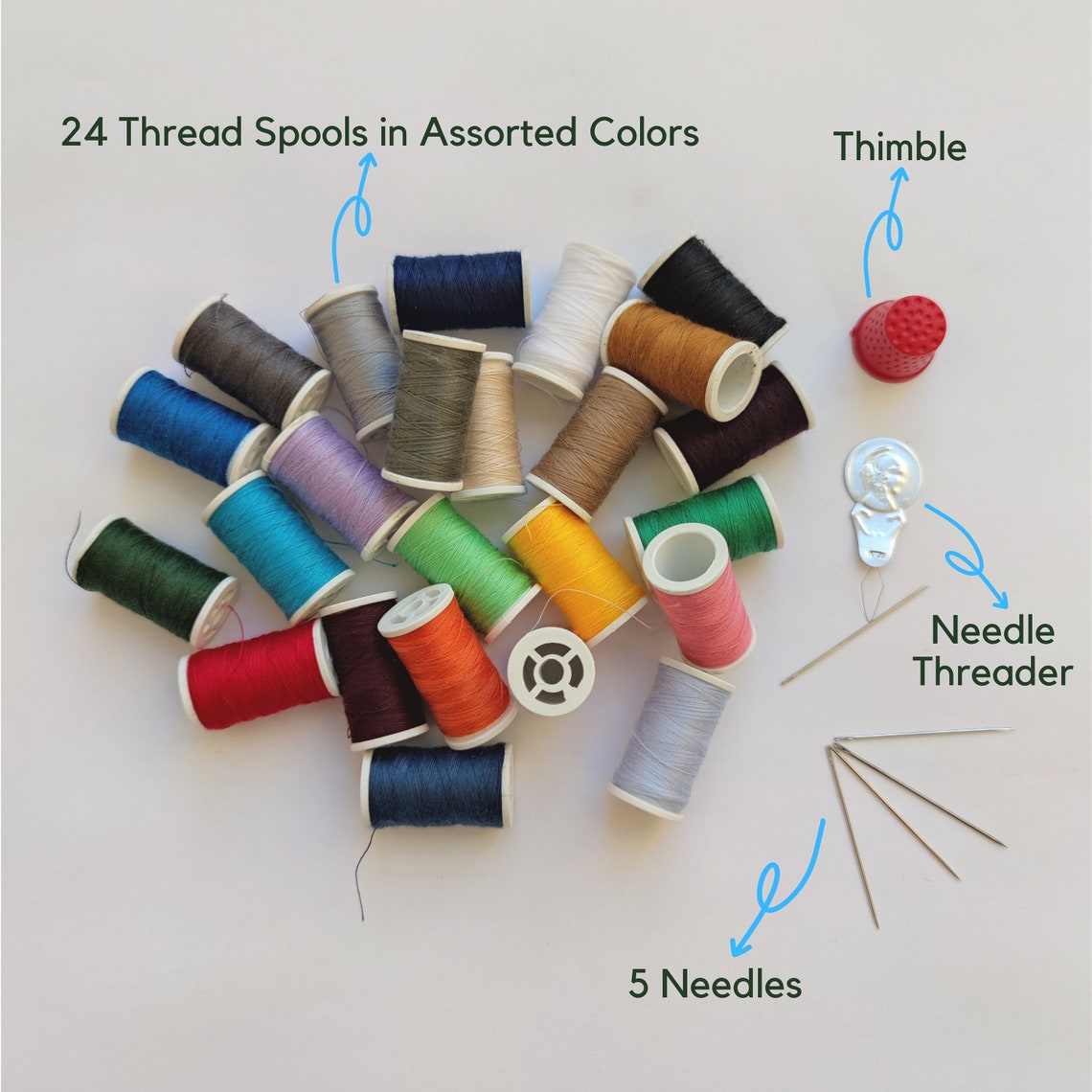 24 Color Set of Handy Polyester Sewing Thread Kit, 24 Spools 27 Yards ...