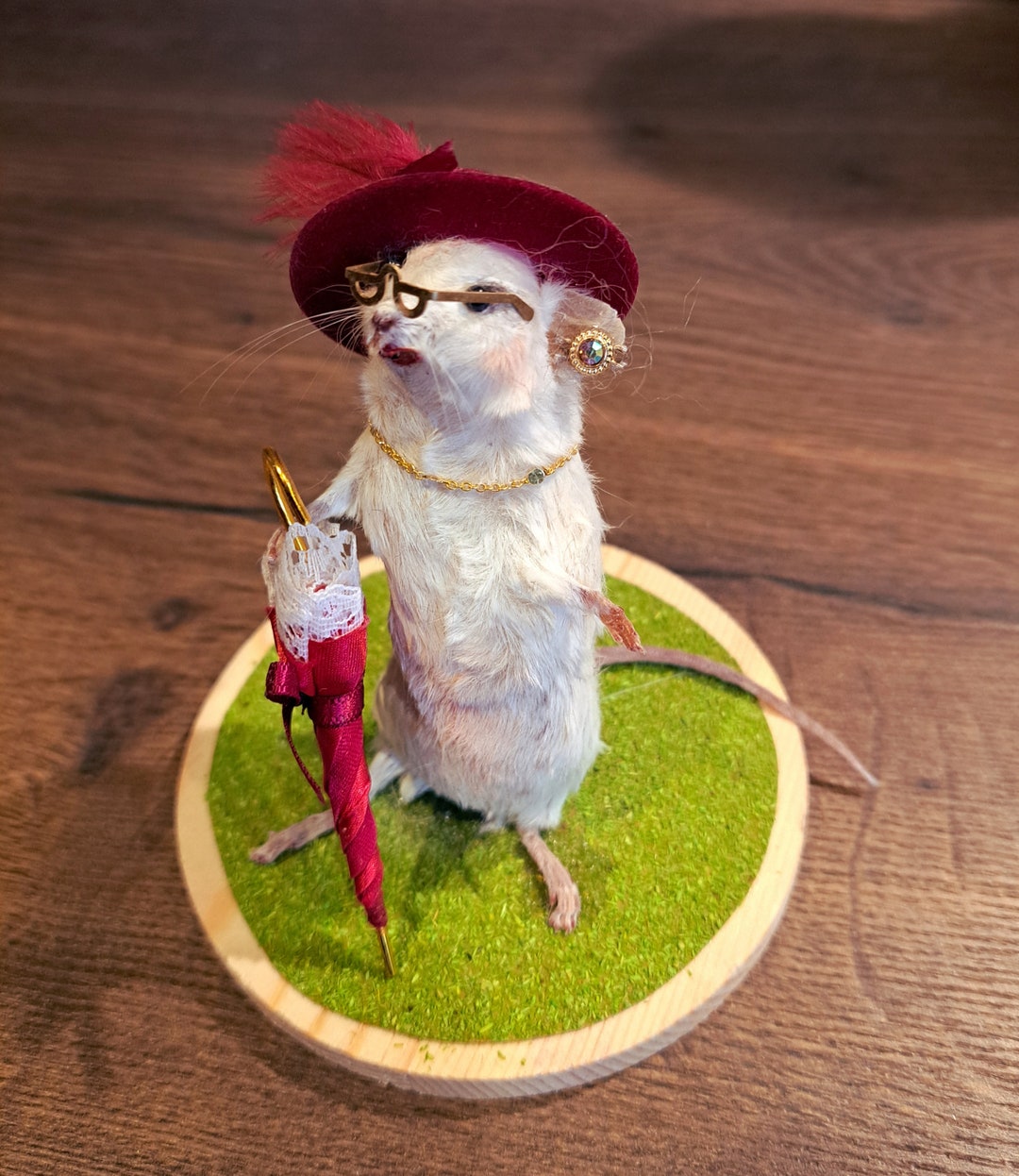 Lady Mouse Taxidermy, Glamorous Hat and Umbrella Set. Fabulous Elderly ...