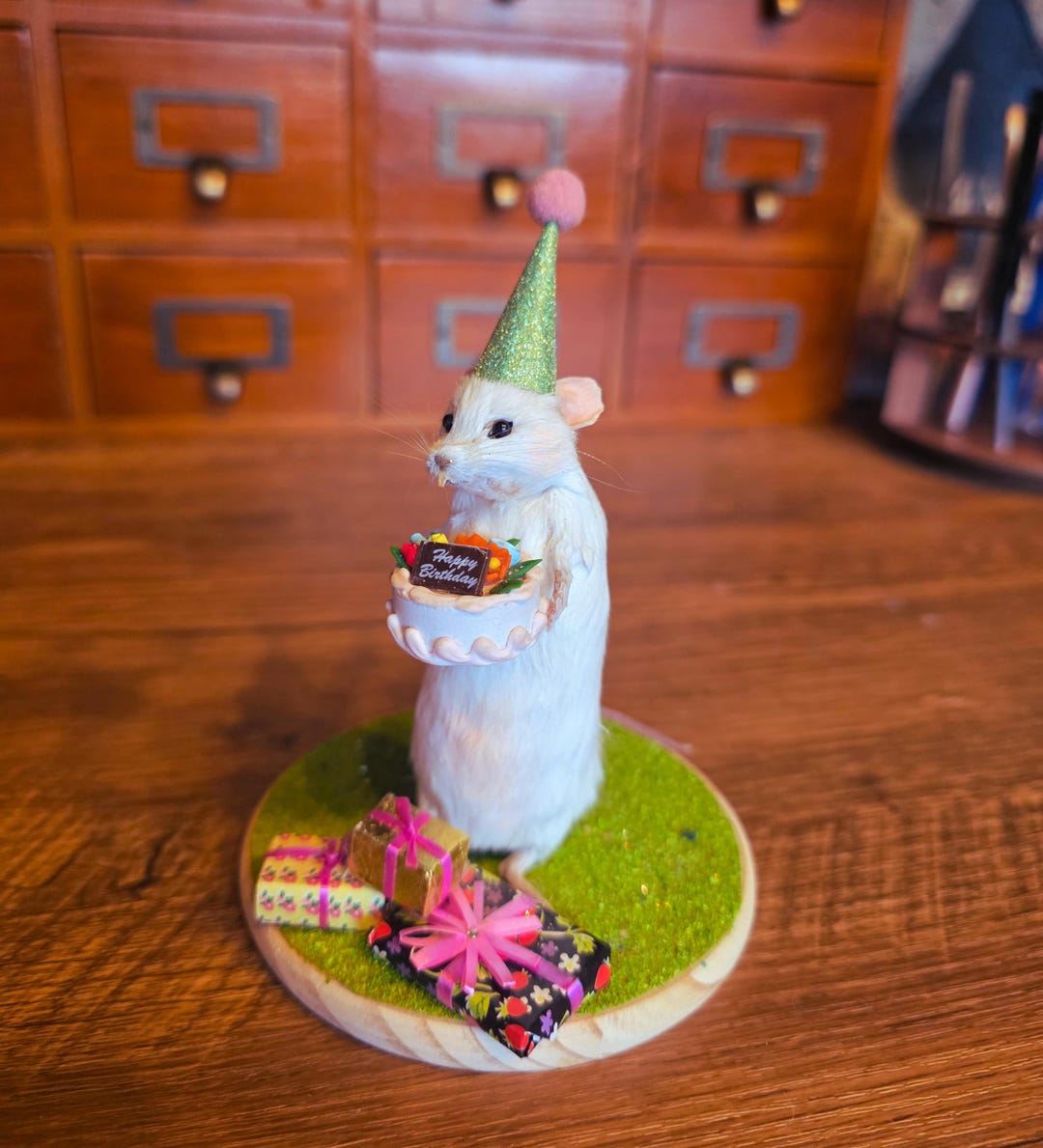 Mouse Taxidermy With Birthday Cake and Party Hat. Oddity and Curios ...