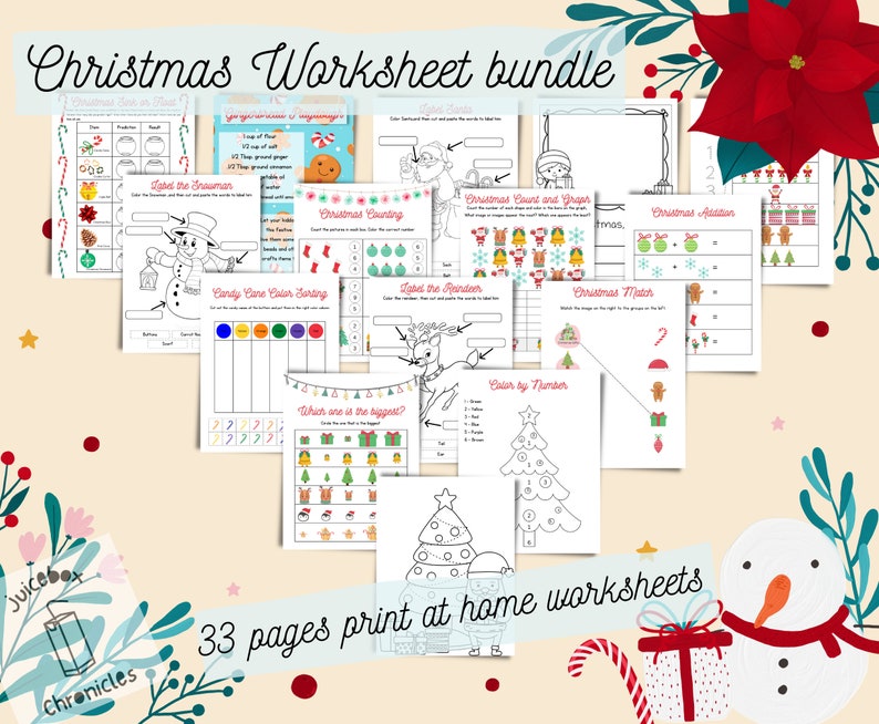 Printable Christmas Worksheet Bundle - for Toddlers, Preschoolers, Pre ...