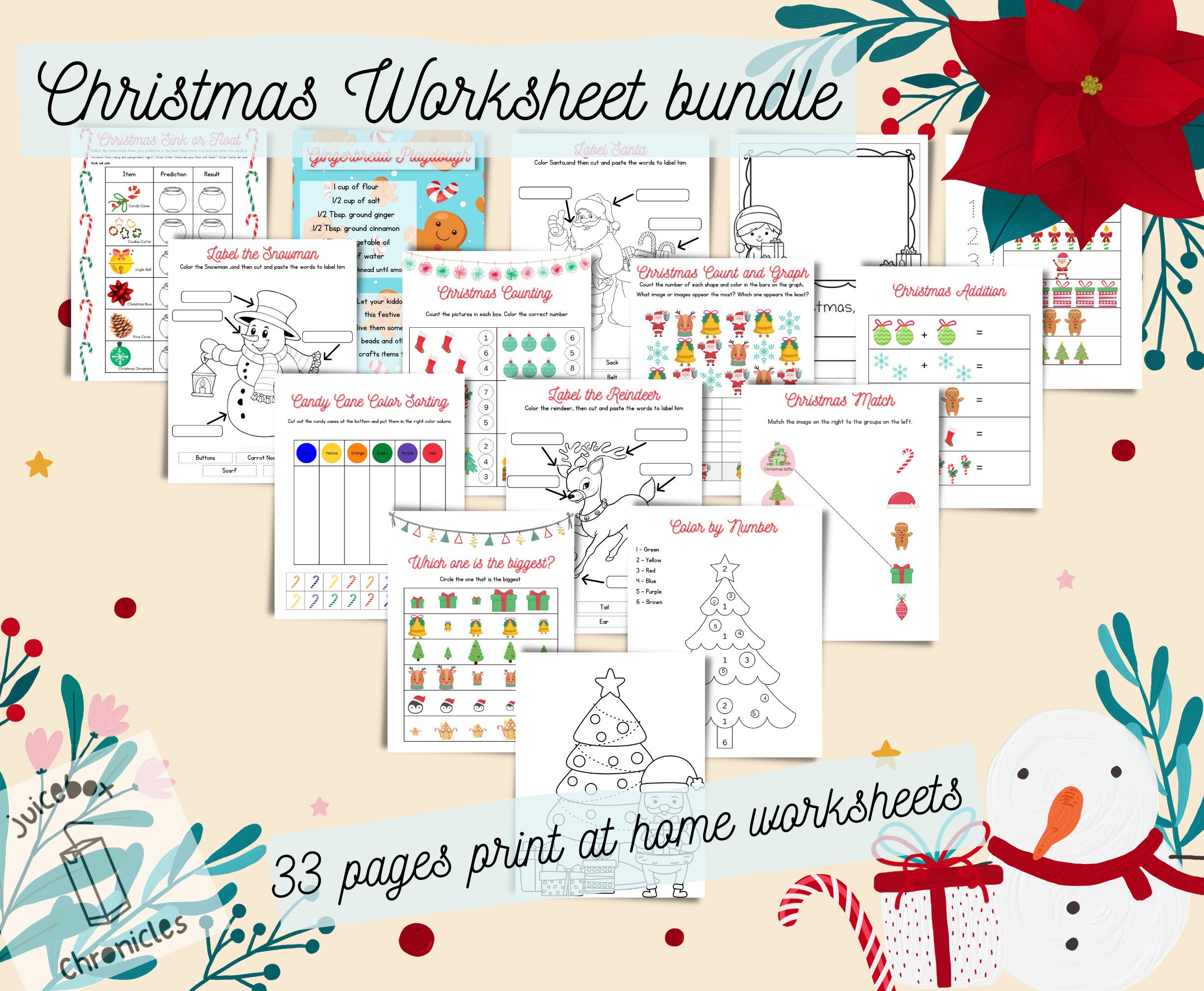 Printable Christmas Worksheet Bundle - for Toddlers, Preschoolers, Pre ...