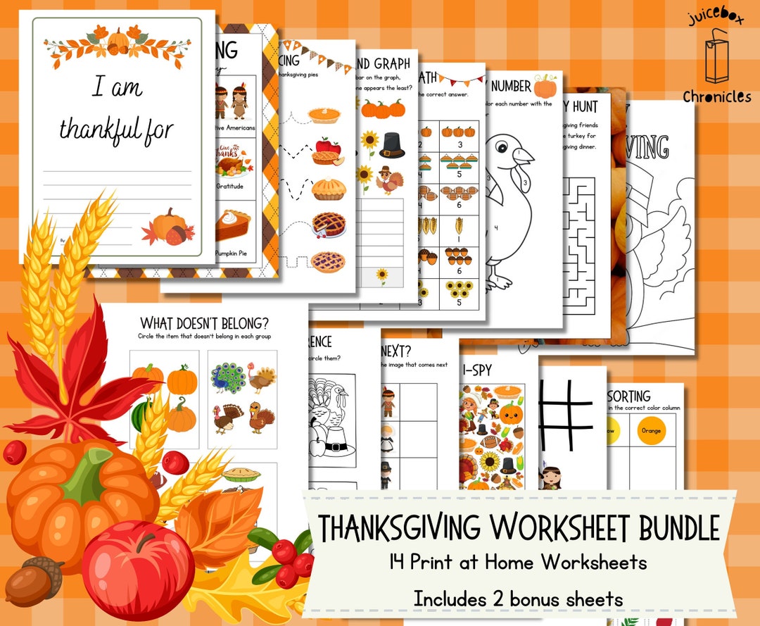 Printable Thanksgiving, Fall, Autumn Activity Worksheet Bundle ...