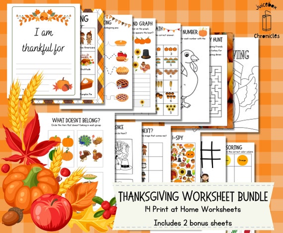 Printable Thanksgiving Fall Autumn Activity Worksheet Bundle - Etsy