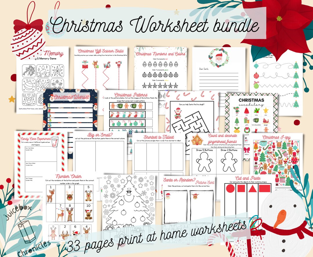 Printable Christmas Worksheet Bundle - for Toddlers, Preschoolers, Pre ...