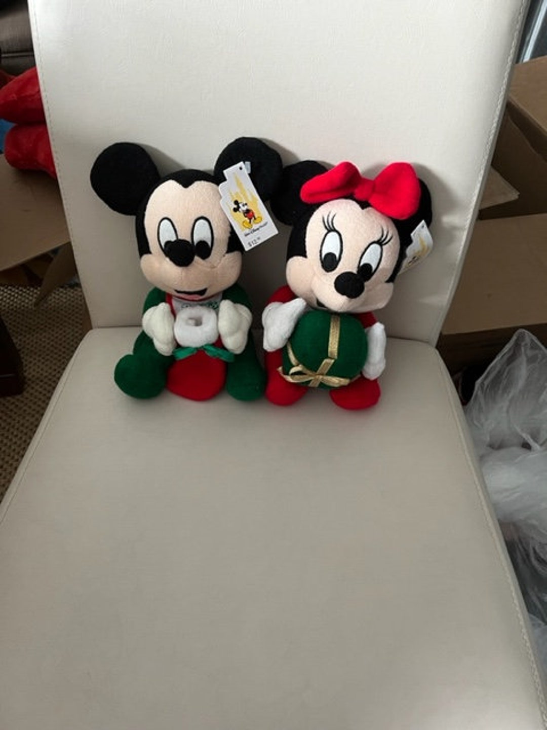 Vintage Disney Bean Bag Mini Plushes- Christmas Baby Mickey and Minnie- With Tags in Pristine ...