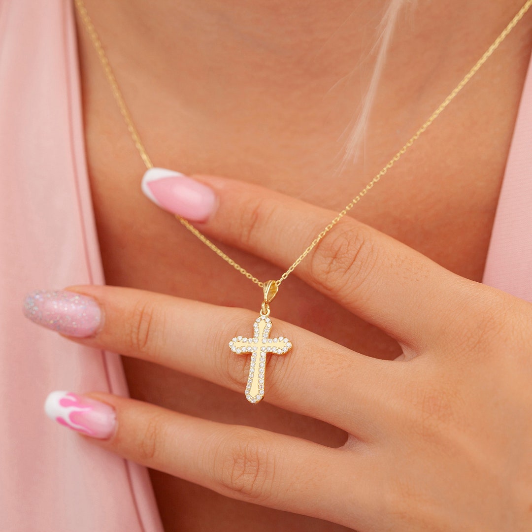 Christian Cross Necklace, Dainty Gold Cross Pendant for Christians ...