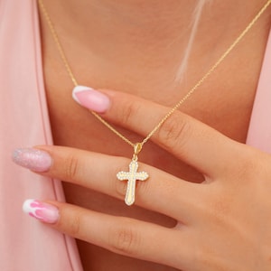 14K Solid Gold Cross Necklace for Communion & Confirmation, Dainty Real ...