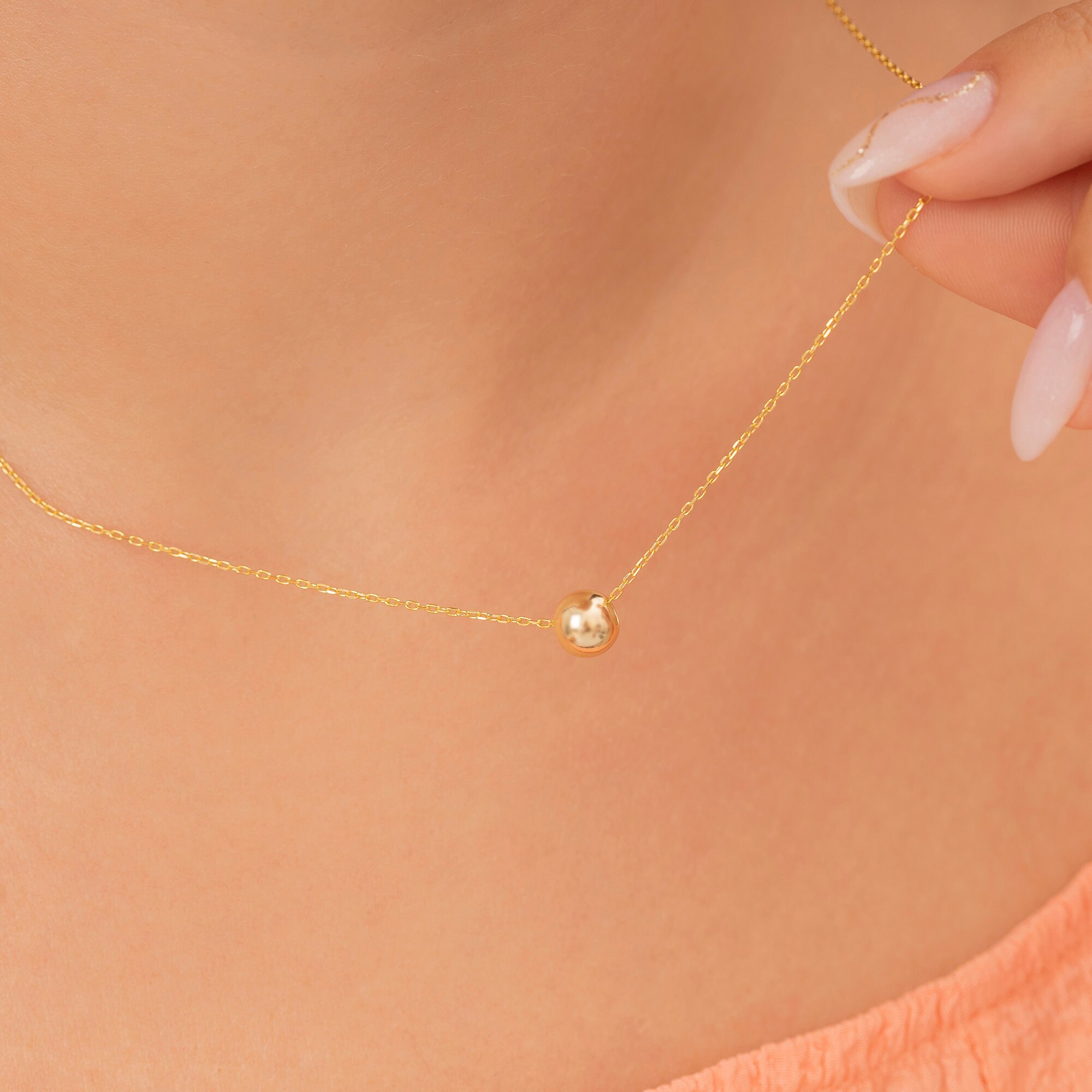 14K Gold Ball Chain Necklace, Dainty Ball Necklace, Gold Ball Jewelry ...
