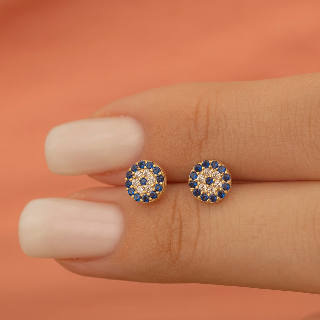 Evil Eye Stud Earrings, Evil Eye Protection Earrings, Mother's Day Gift, Gold Evil Eye Jewelry ...