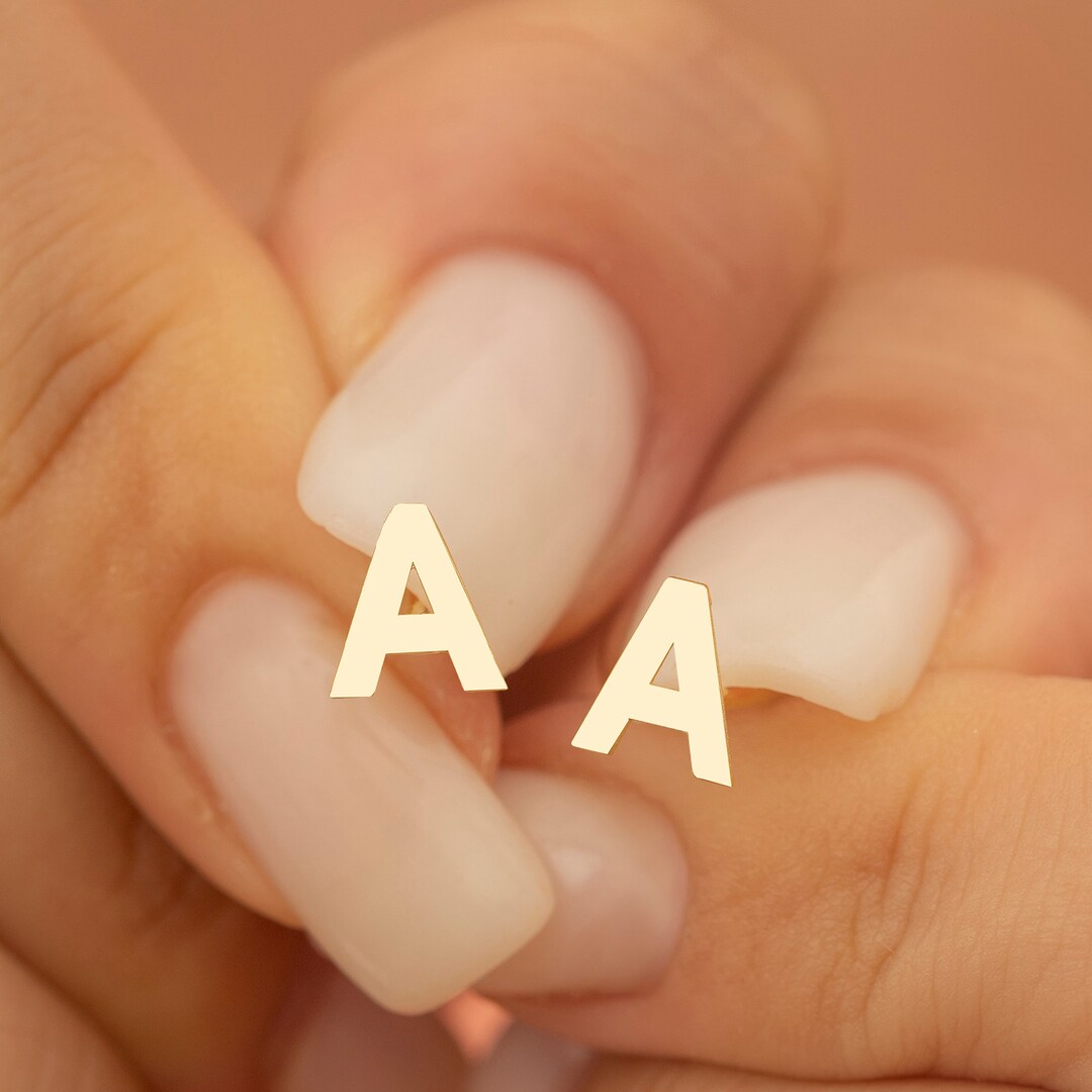 Personalized Initial Earrings, Custom Letter Stud , Gold and Silver ...