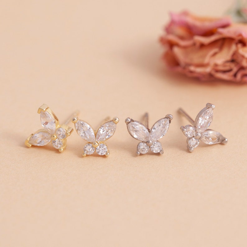 Gold Butterfly Stud Earrings Stackable Butterfly Earrings - Etsy