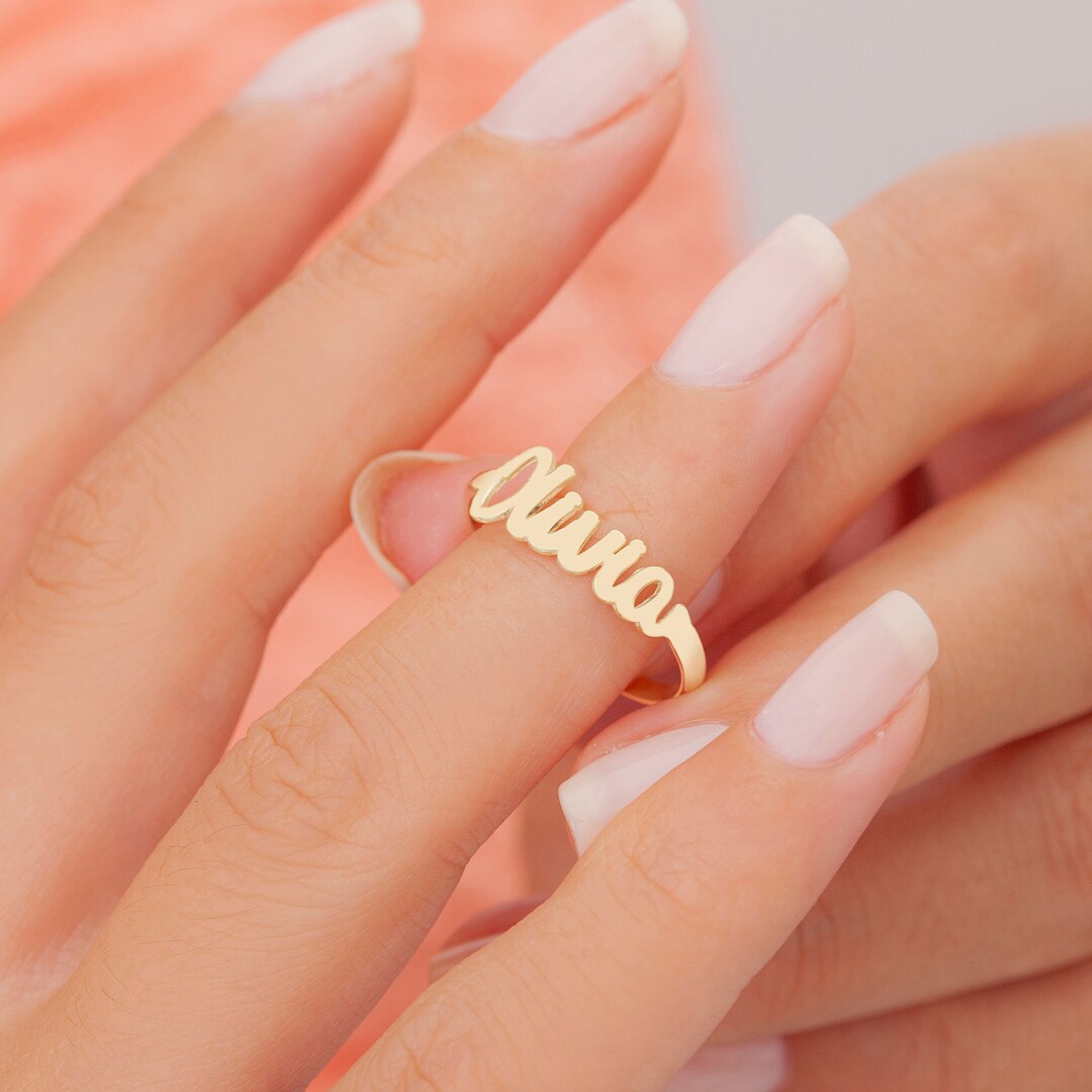 14K Gold Personalized Name Ring, Stackable Name Ring, Kids Name Ring ...
