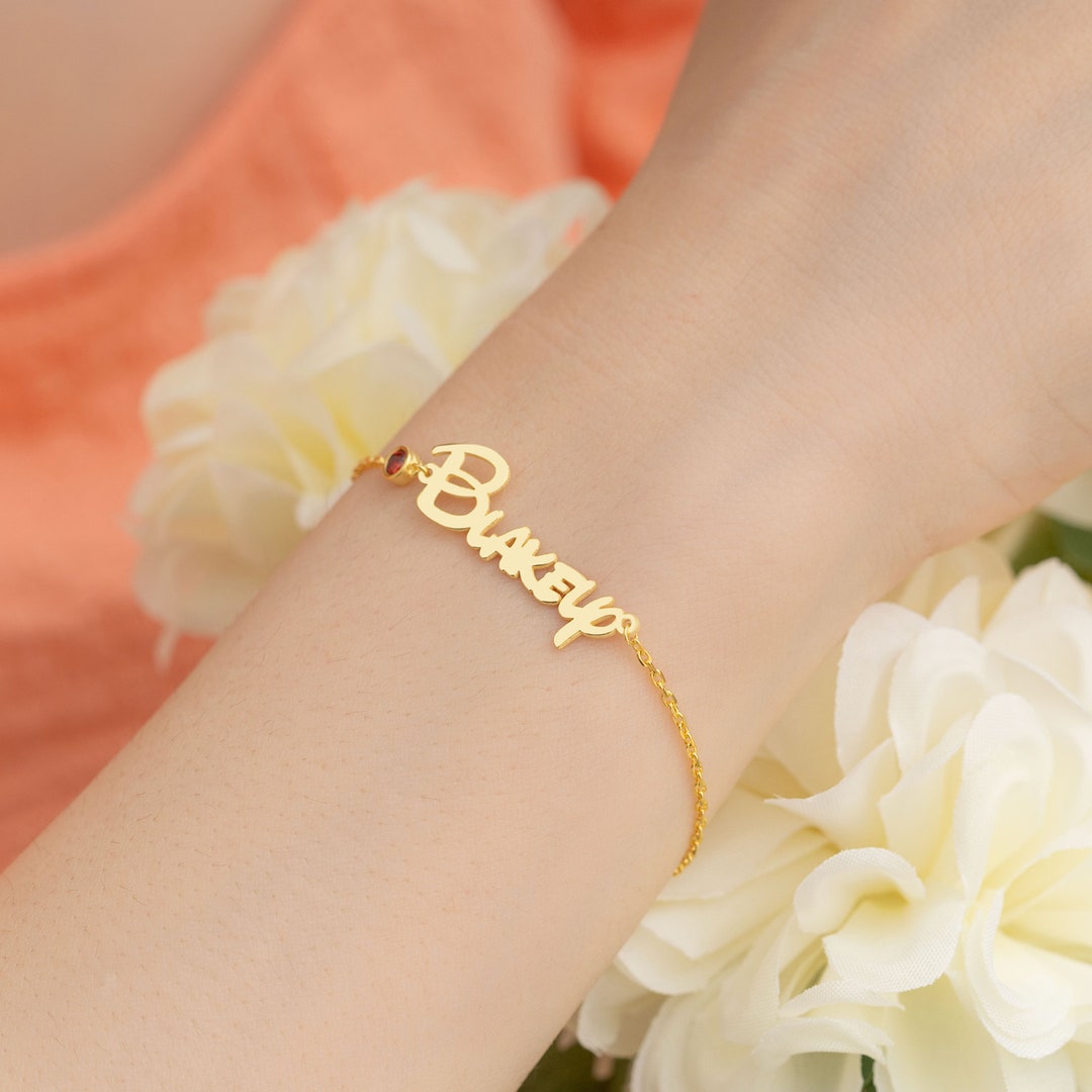 Gold Custom Name Bracelet Name Chain Bracelet Birthstone Name