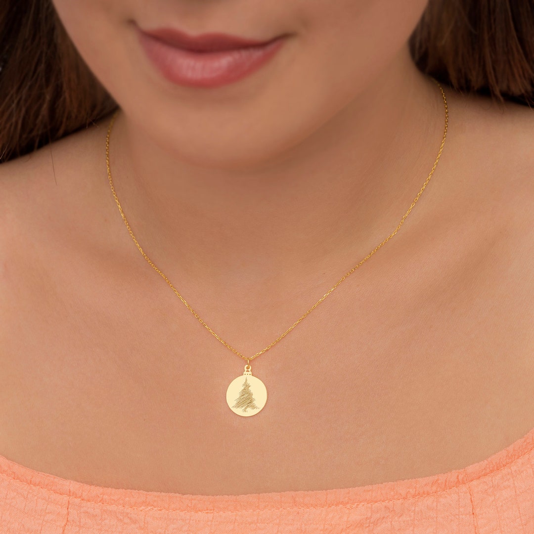 14K Gold Pine Tree Pendant, Christmas Tree Necklace, Christmas Gifts ...