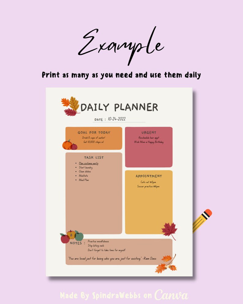 Fall Pastel Daily Planner Printable, Daily to Do List, Productivity ...