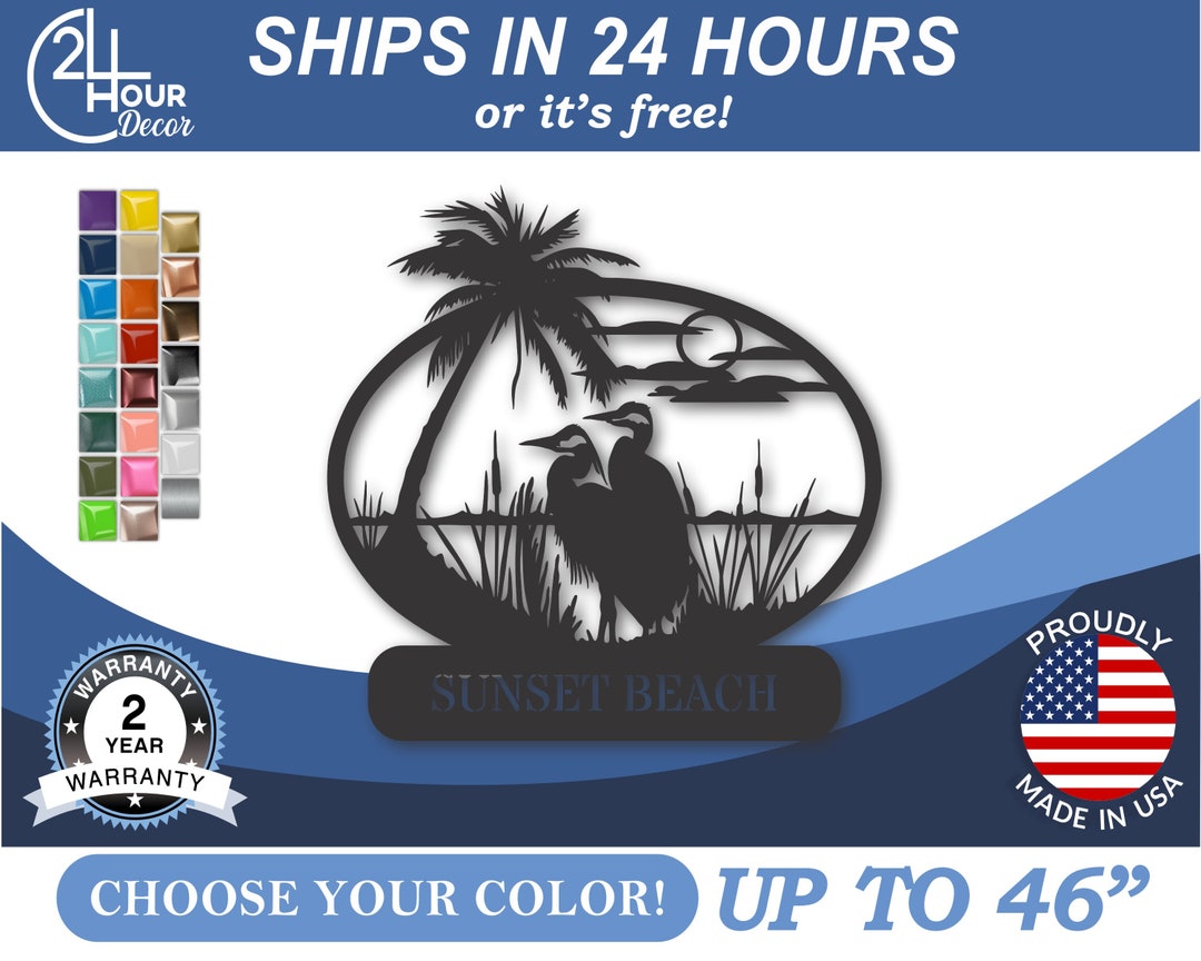Custom Metal Heron Inlet Wall Art - 22 Color Options - Etsy