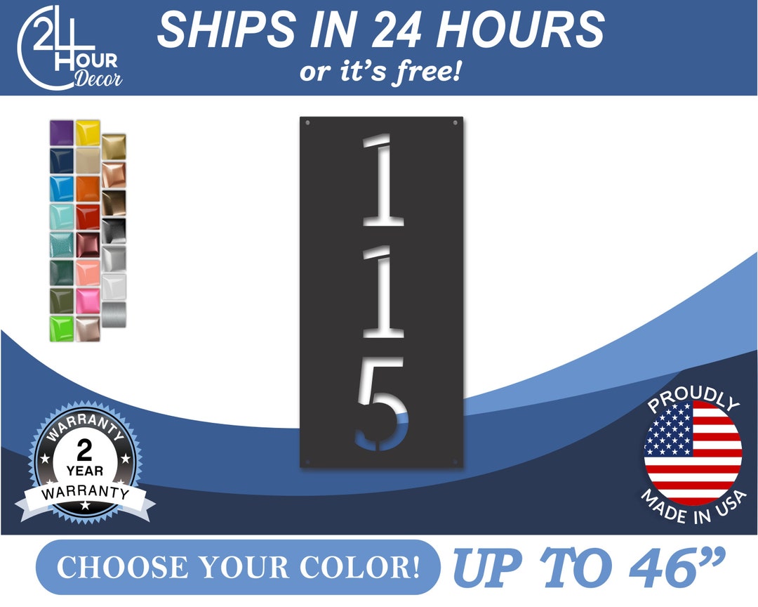 Custom Metal Vertical Stencil House Numbers Wall Art - Metal Address ...