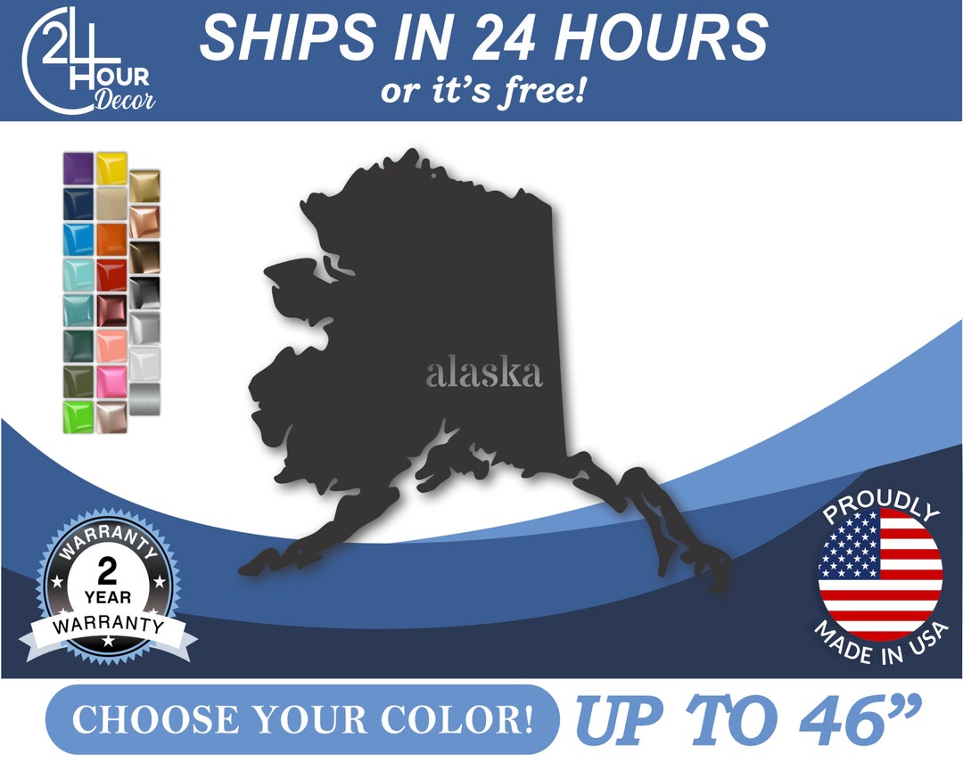 Metal Alaska Wall Art - Custom Metal US State Sign - 22 Color Options ...