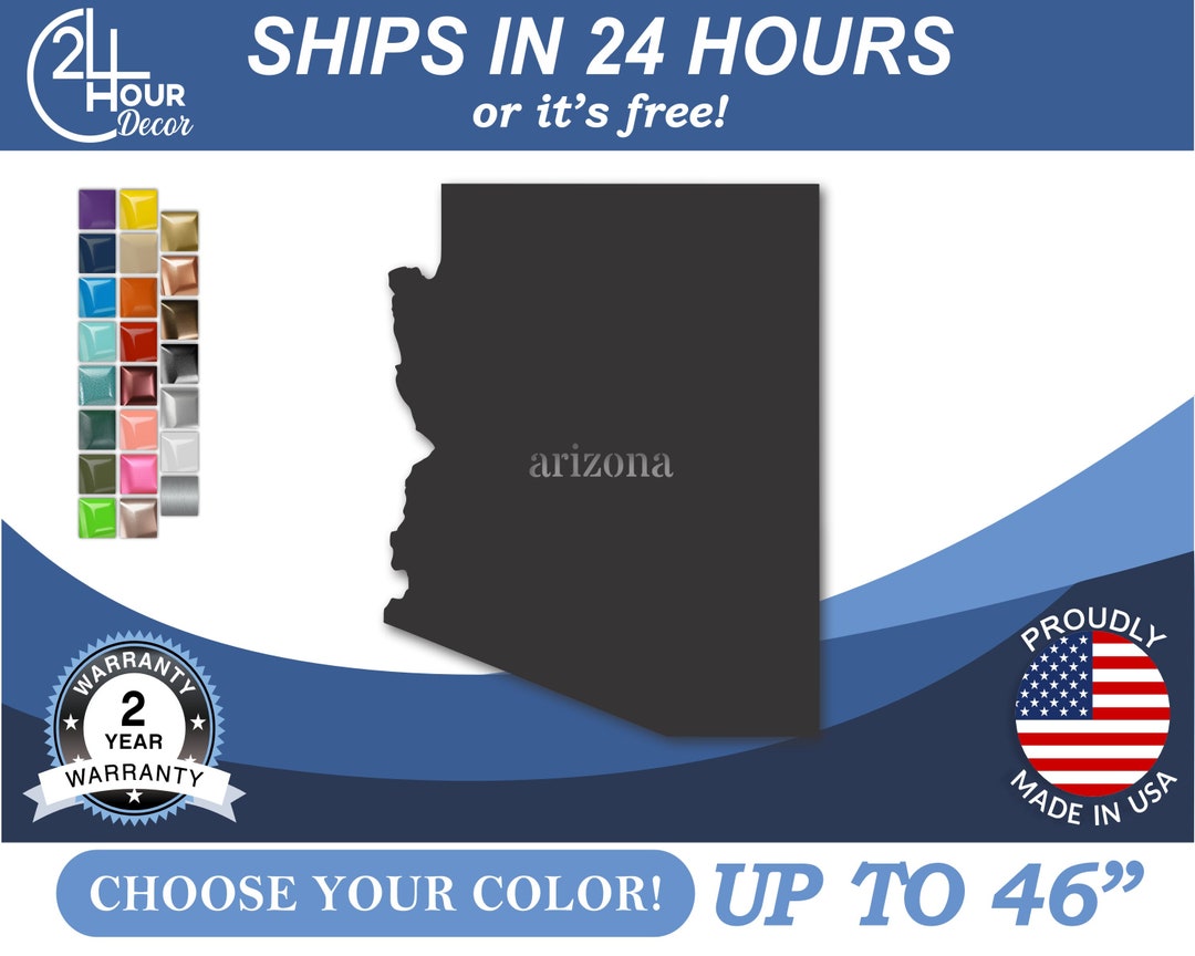 Metal Arizona Wall Art - Custom Metal US State Sign - 22 Color Options ...