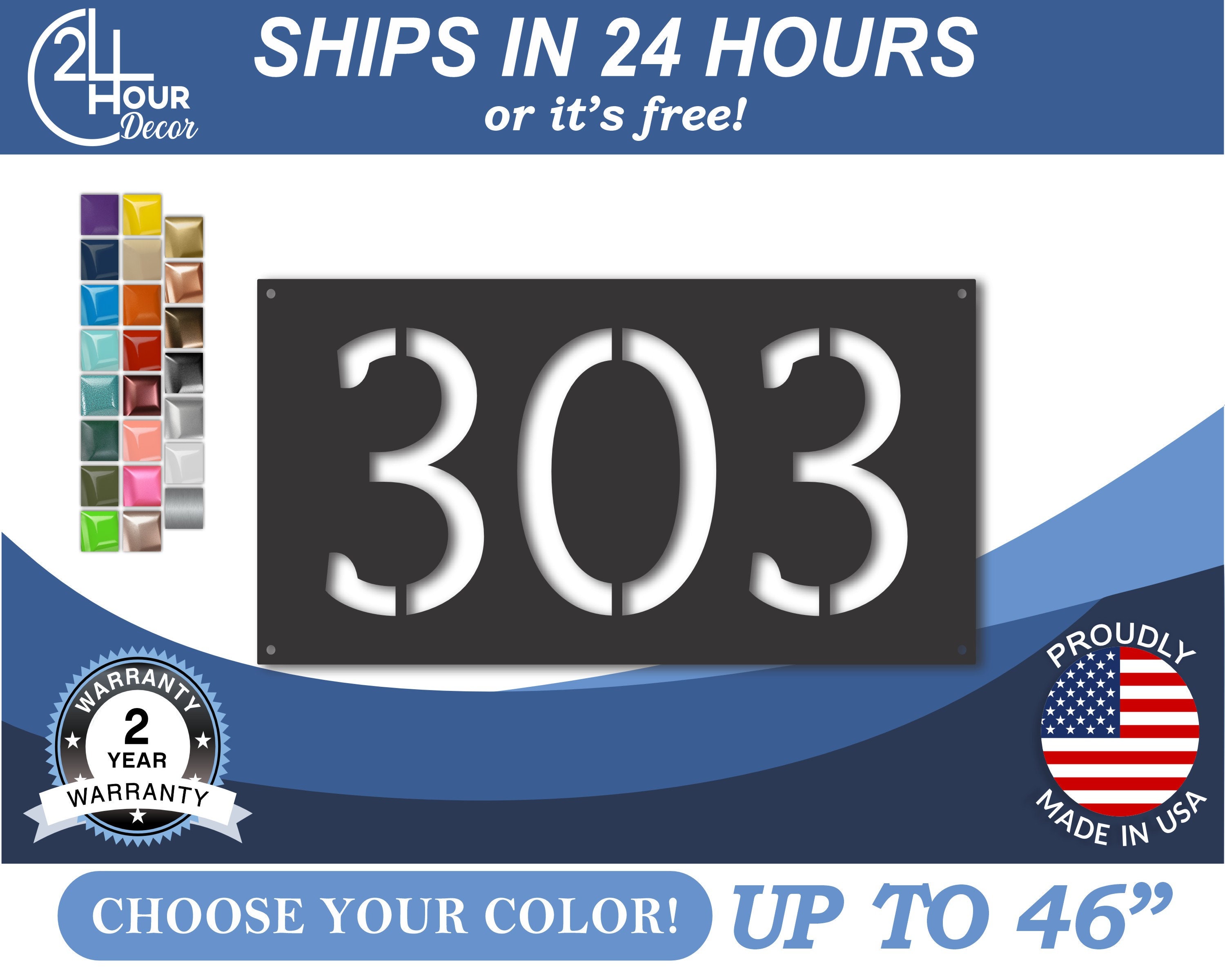 Custom Metal Horizontal Stencil House Numbers Wall Art Metal Address ...