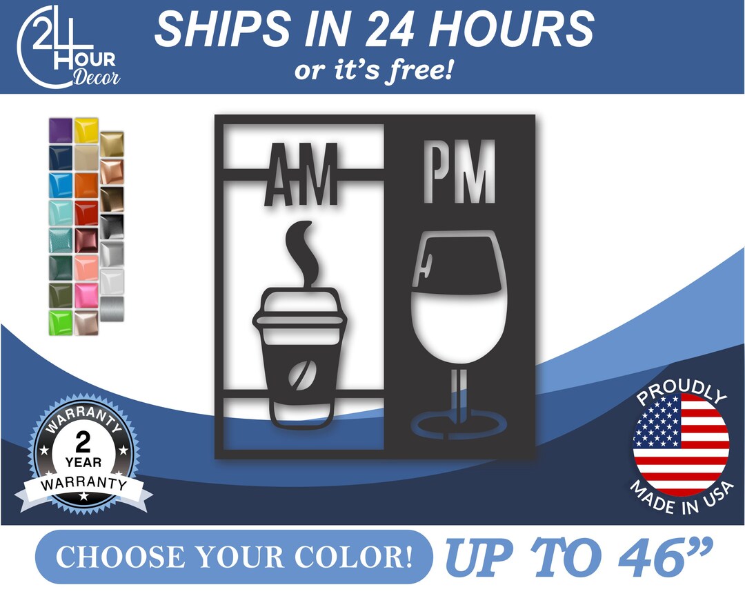 Custom Metal AM PM Wall Art - Metal Coffee Wine Bar Sign - 22 Color ...