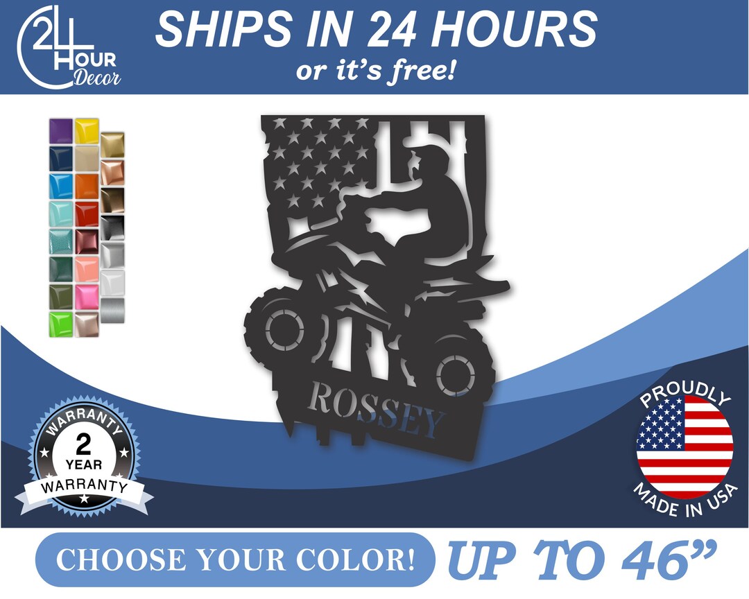 Custom Metal American Quad Rider Wall Art | 22 Color Options - Etsy