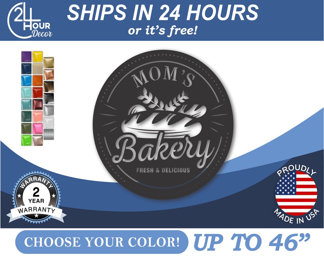 Custom Metal Bakery Wall Art - Metal Kitchen Sign - 22 Color Options - Etsy
