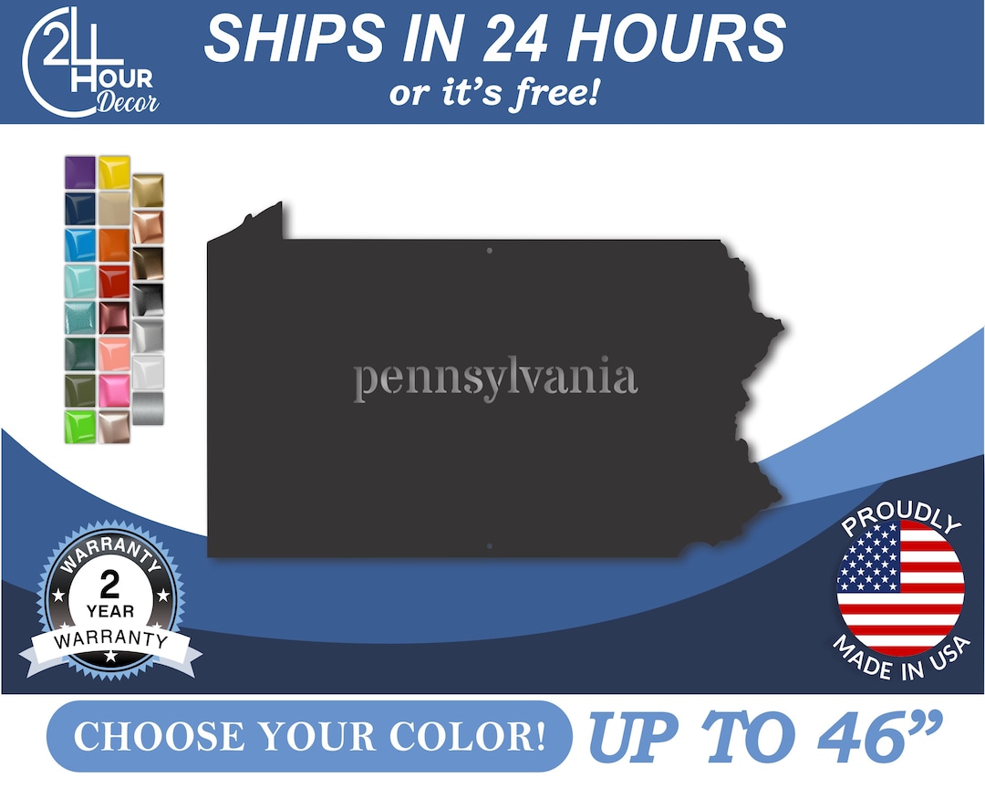 Metal Pennsylvania Wall Art - Custom Metal US State Sign - 22 Color ...