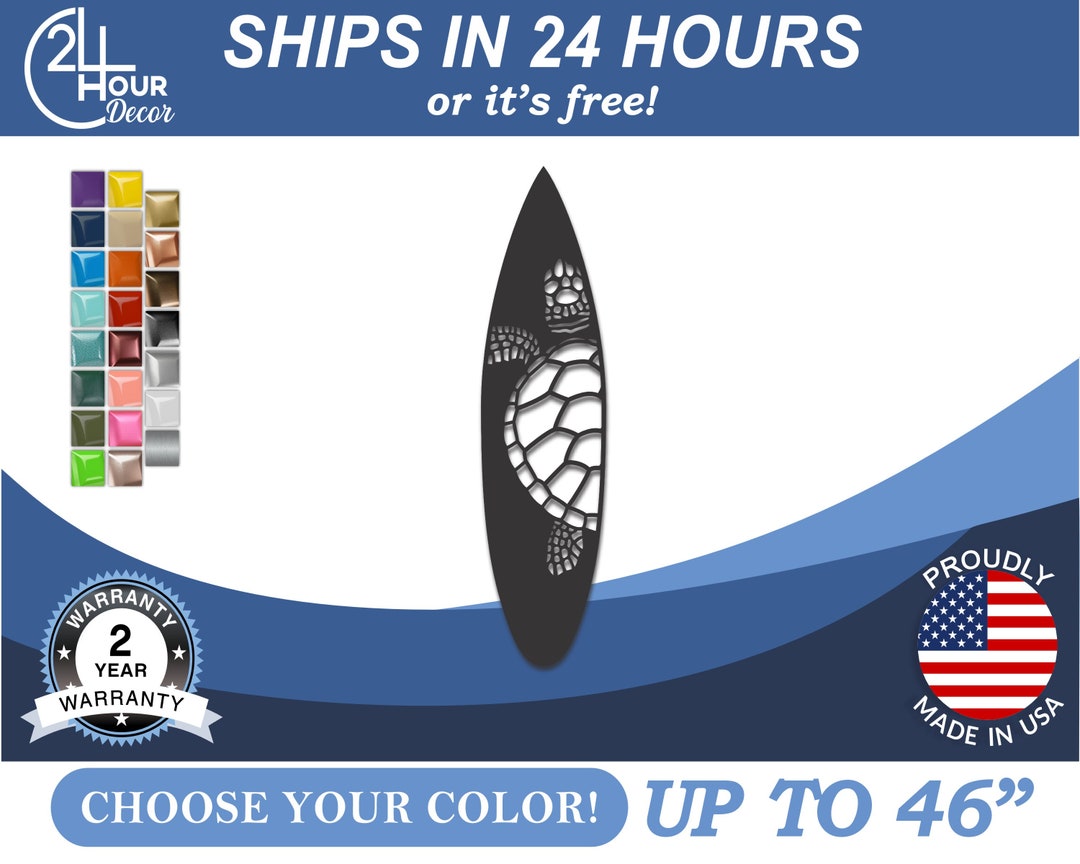Metal Sea Turtle Surfboard Wall Art | Tropical Wall Decor | 22 Color ...